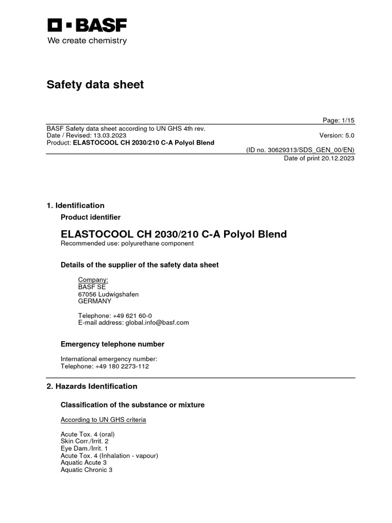 ELASTOCOOL+CH+2030 210+C-A 000000000030629313 SDS GEN 00 en 5-0 | PDF