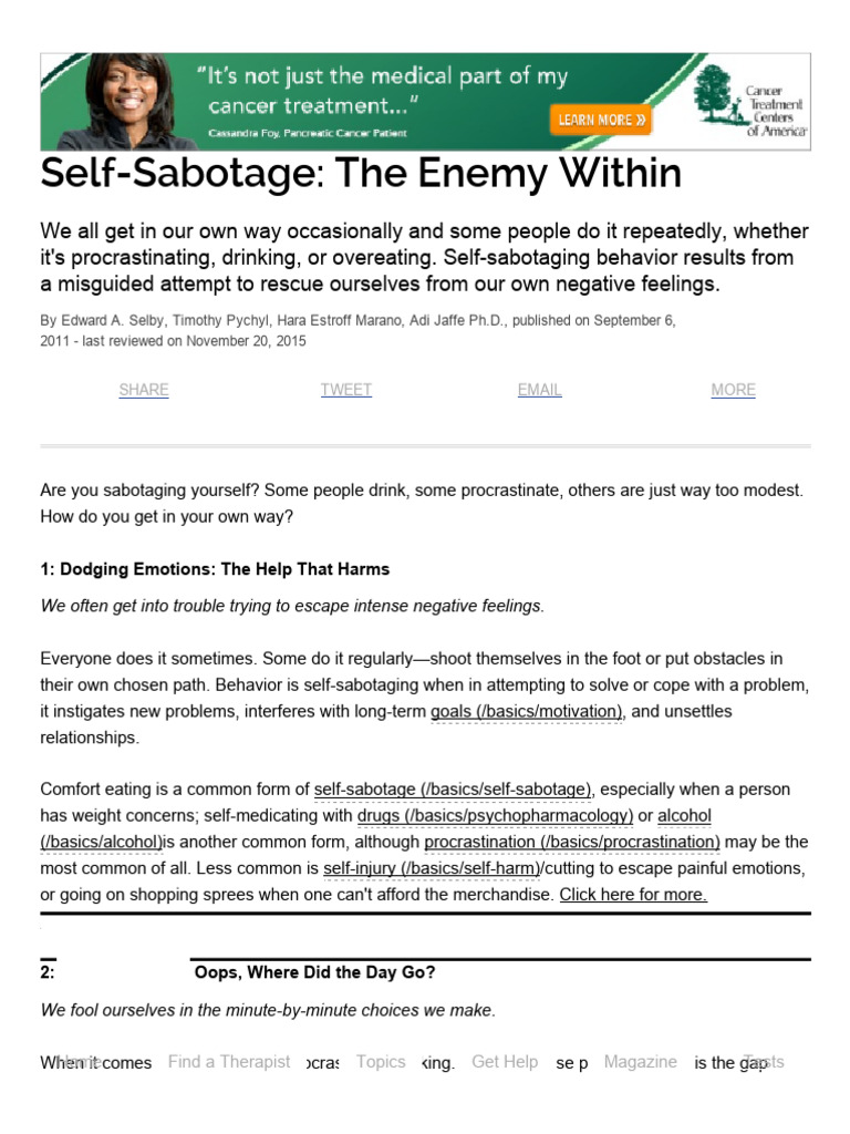 Understanding Self-Sabotage Dynamics | PDF | Procrastination ...
