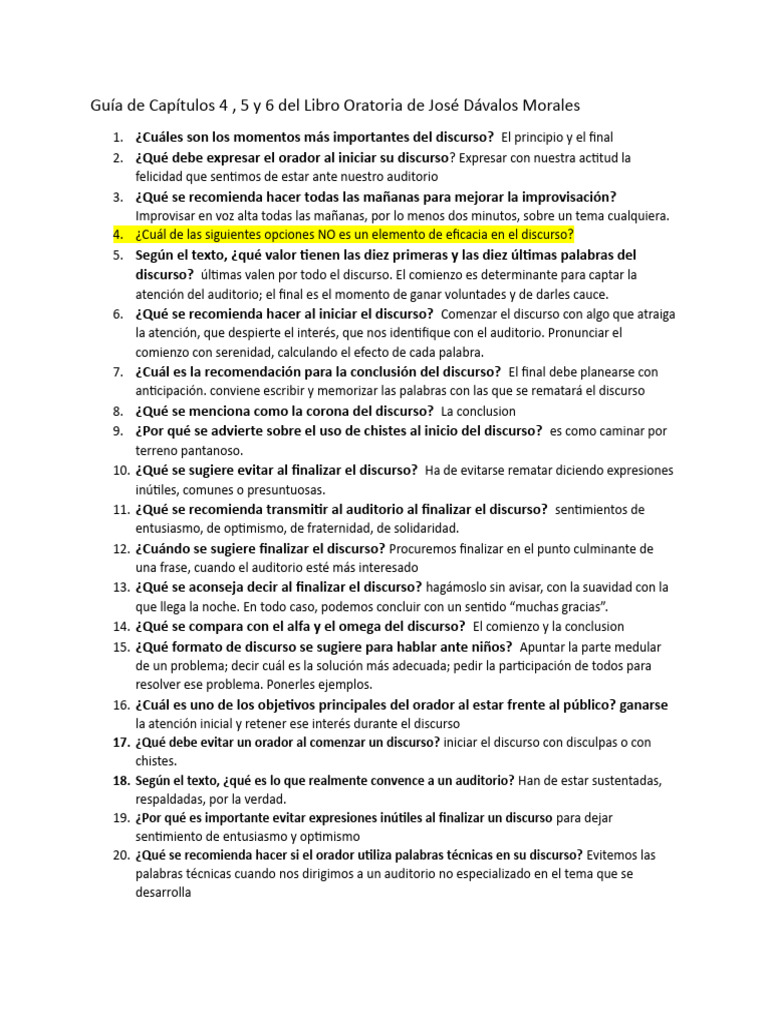 Guia de Examen Del Capitulo 4, 5 y 6 de Oratoria de Jose Davalos Morales | PDF