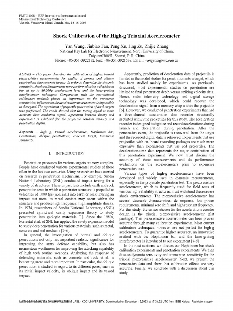 Shock Calibration of The High-G Triaxial Accelerometer | PDF | Accelerometer | Interferometry