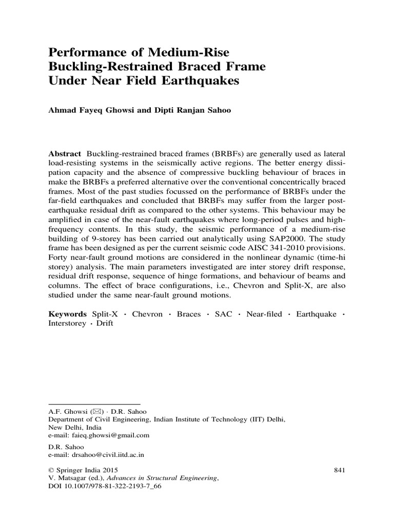 Performance of Medium-Rise BRB Frame Under Near Field Earthquakes | PDF ...