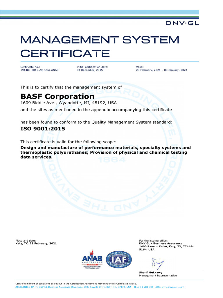 ISO+9001 +2015+-+BASF+Corporation,+Wyandotte,+MI | PDF | Business ...
