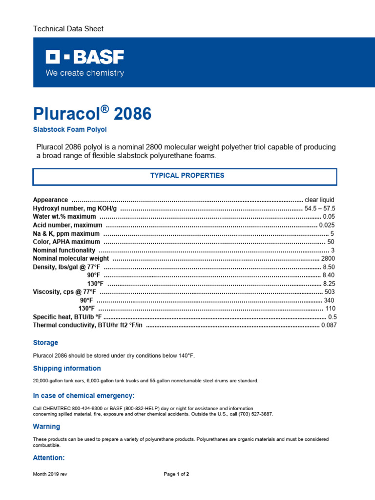 Pluracol 2086 2023-11-26-141611 Ejfb | PDF | Polyurethane | Physical ...