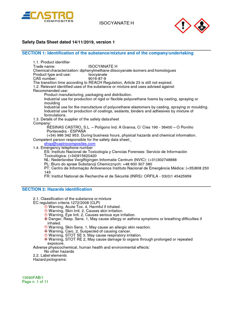 SDS IsocianatoH en Compressed | Download Free PDF | Dangerous Goods ...