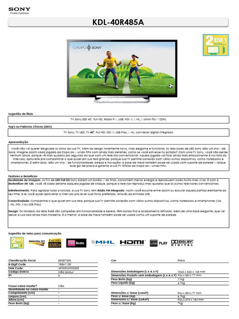 KDL40R485A MKSP PT | PDF