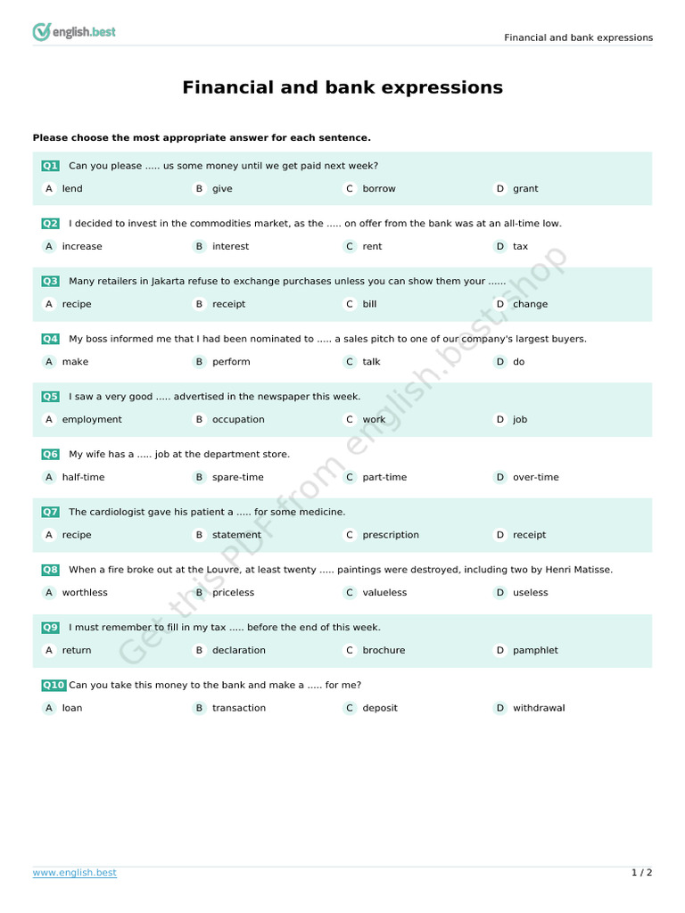 Banking and Financial Expressions Guide | PDF | Banks | Money