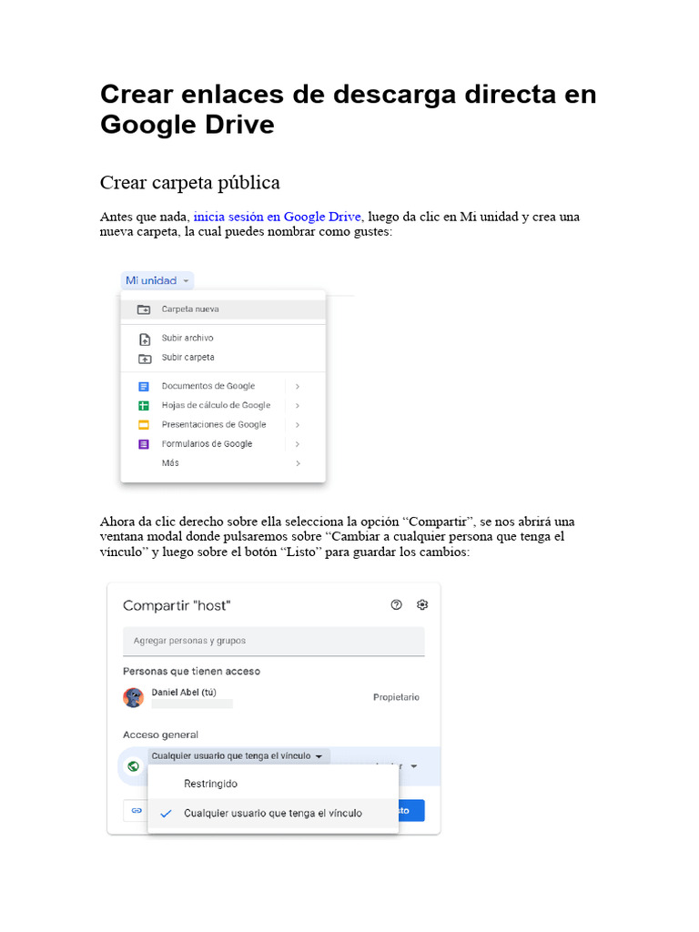 Crear Enlaces de Descarga Directa en Google Drive | PDF