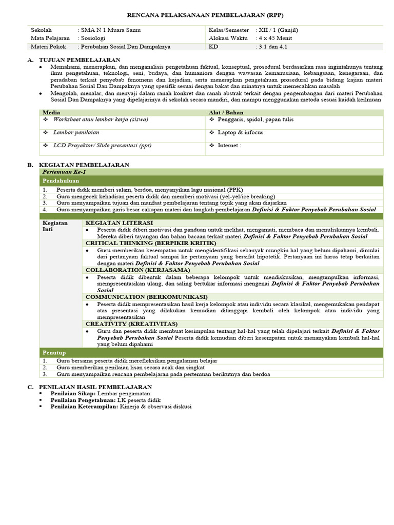 RPP Semester 1 | PDF