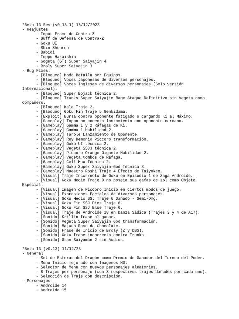 Changelog V0.13.1yyyy | PDF | esfera del dragón