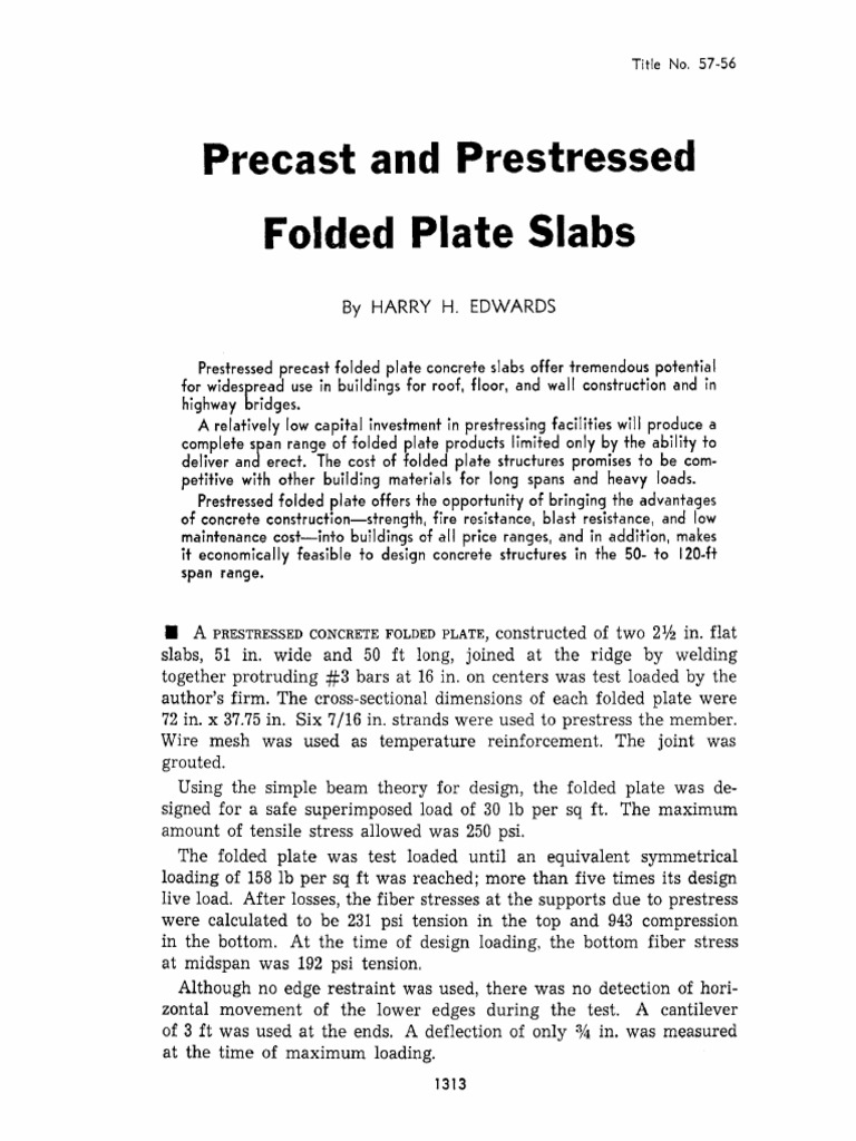 Precast and Prestressed Folded Plate Slabs | PDF | Prestressed Concrete ...