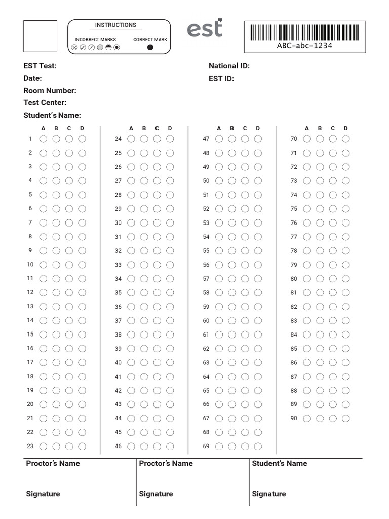 EST Test Bubble Sheet Template | PDF