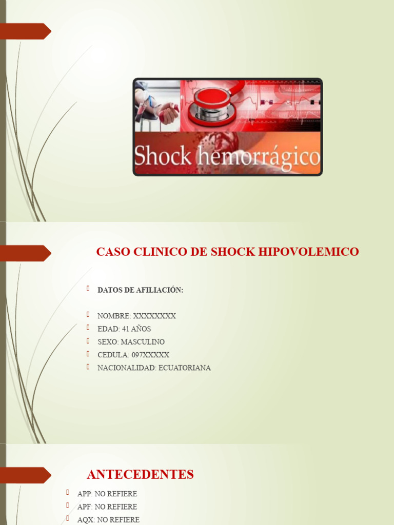 Shock Hipovolemico | PDF | Medicina CLINICA | Especialidades Medicas