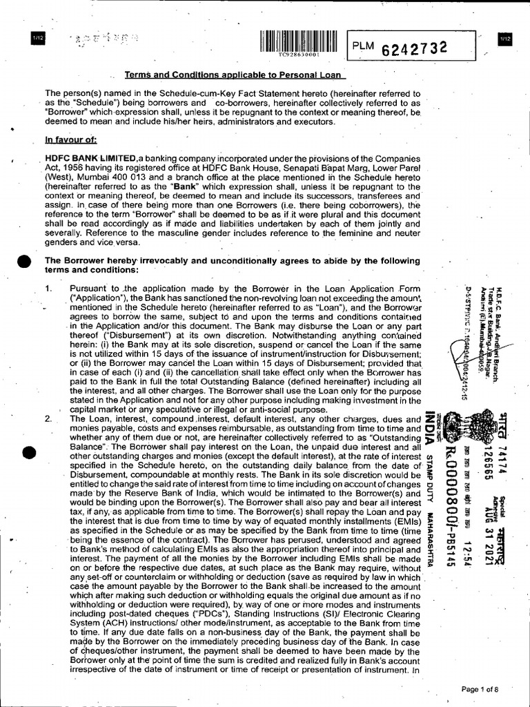 Agreement & Schedule (Part 1) | PDF