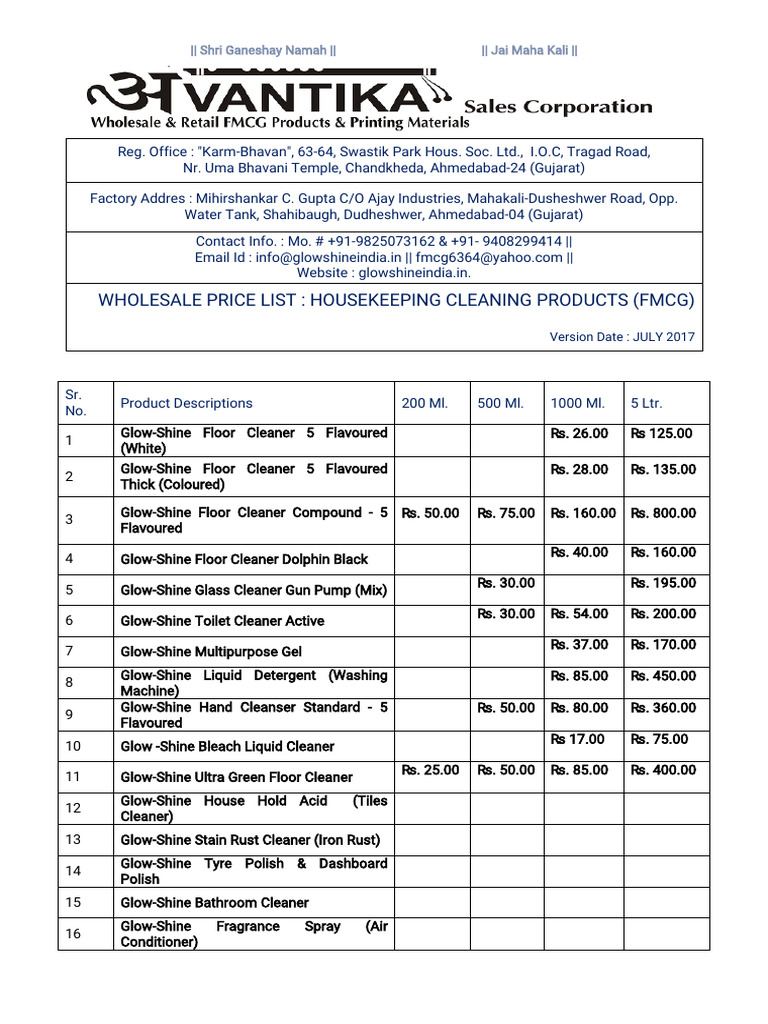 ASC Price List-Nov. 2017 From999 | PDF | Cleaning | Chemical Substances