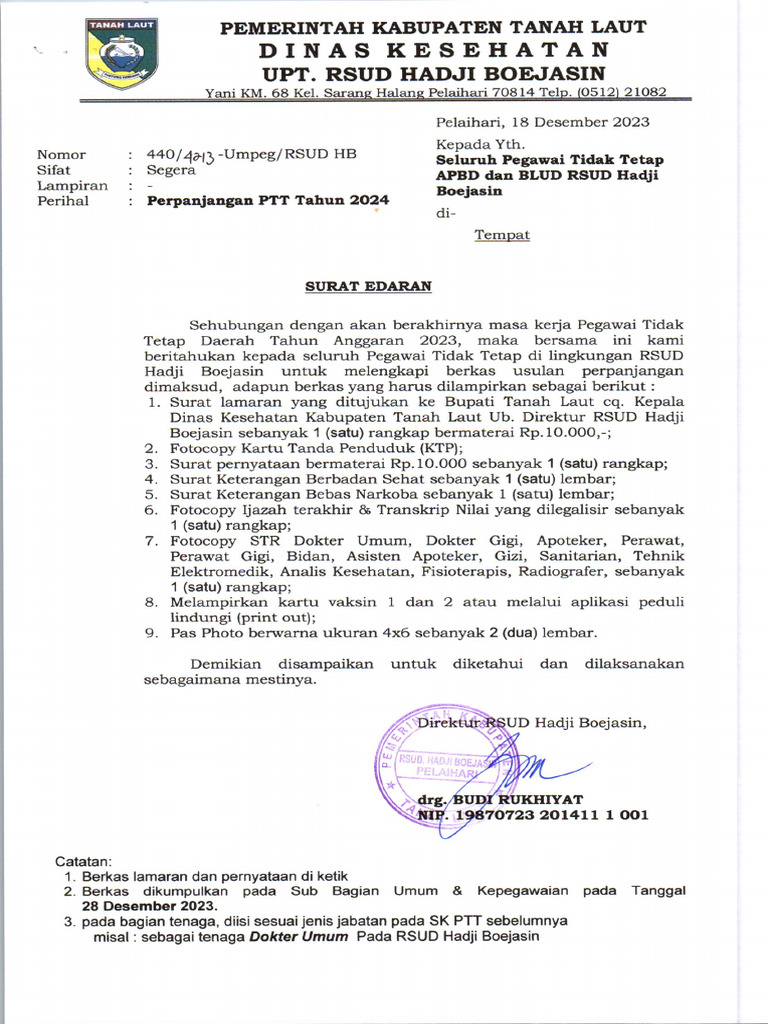 Edaran Perpanjangan PTT 2024 | PDF