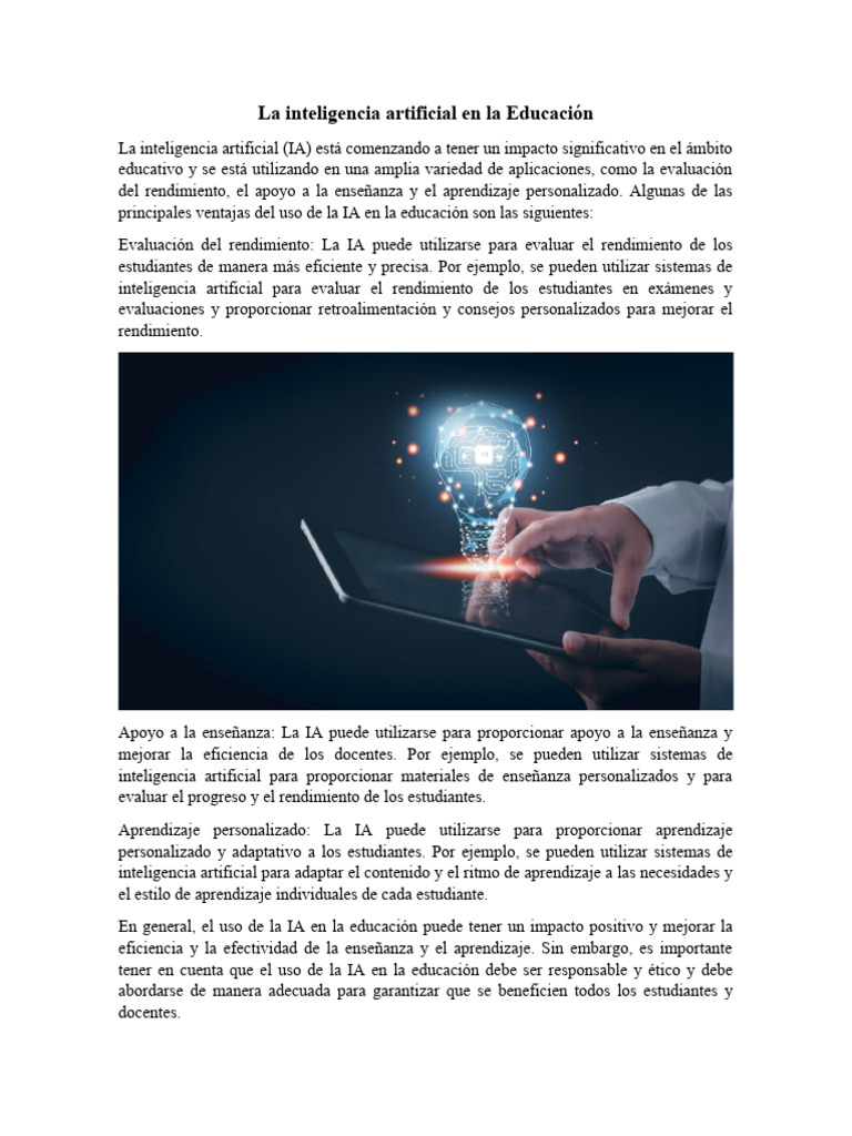 Impacto de la IA en la Educación | PDF | Inteligencia artificial ...
