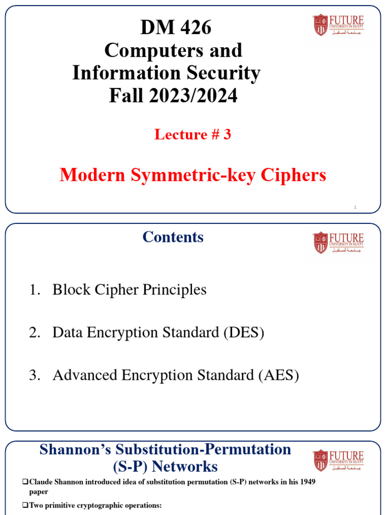 Lecture 3 - Modern Symmetric Key Ciphers | Download Free PDF | Cipher ...