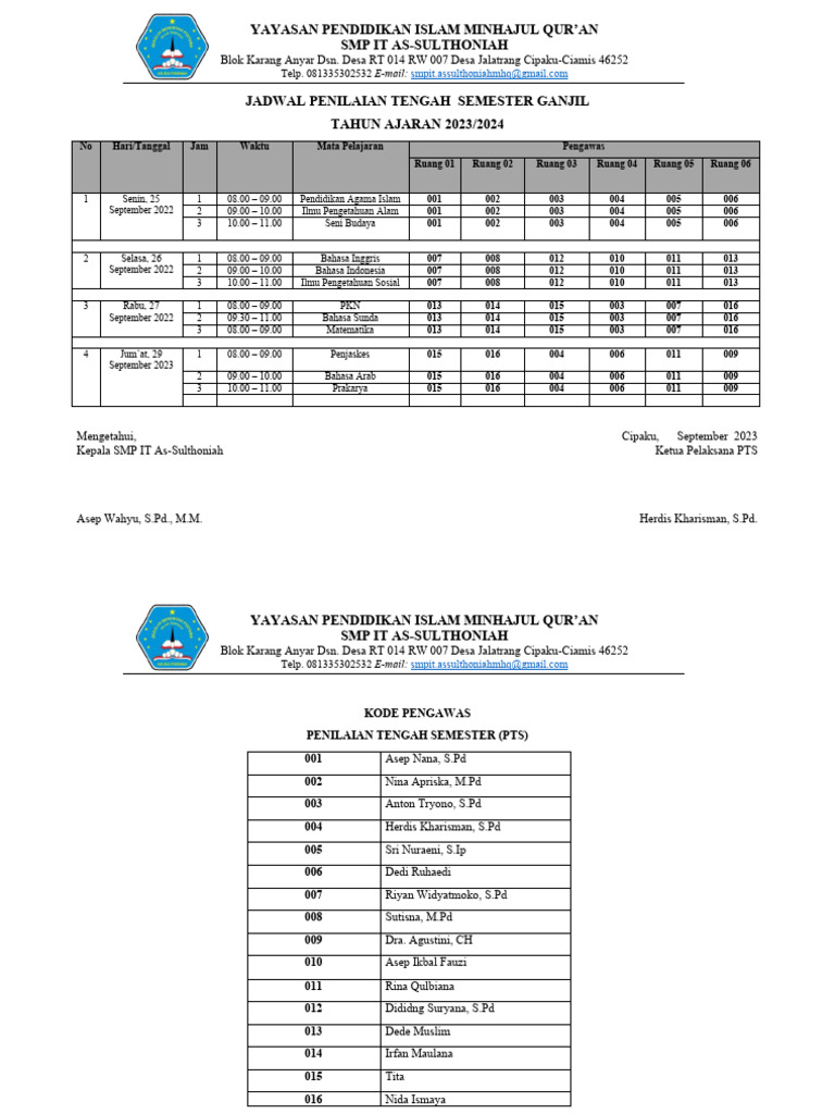Jadwal PTS SMP Ganjil 2023 | PDF