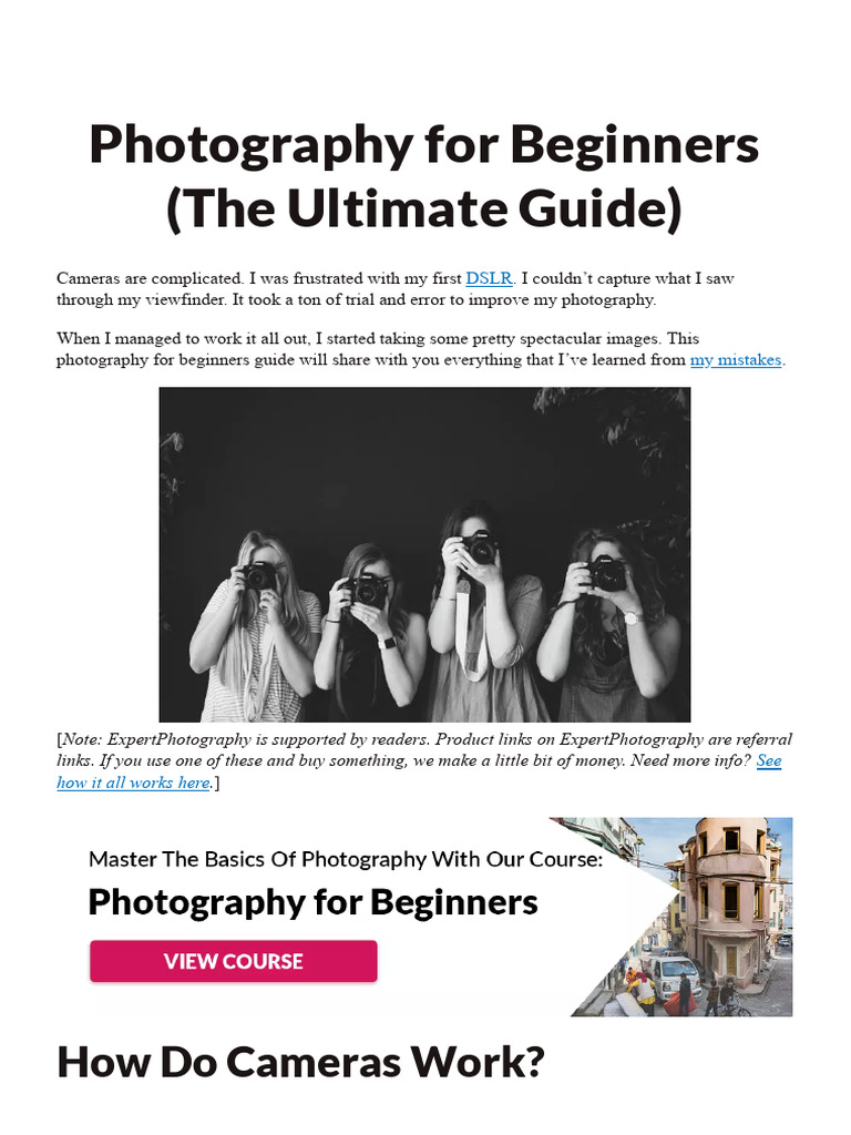 Photography For Beginners (The Ultimate Guide) : How Do Cameras Work? | PDF