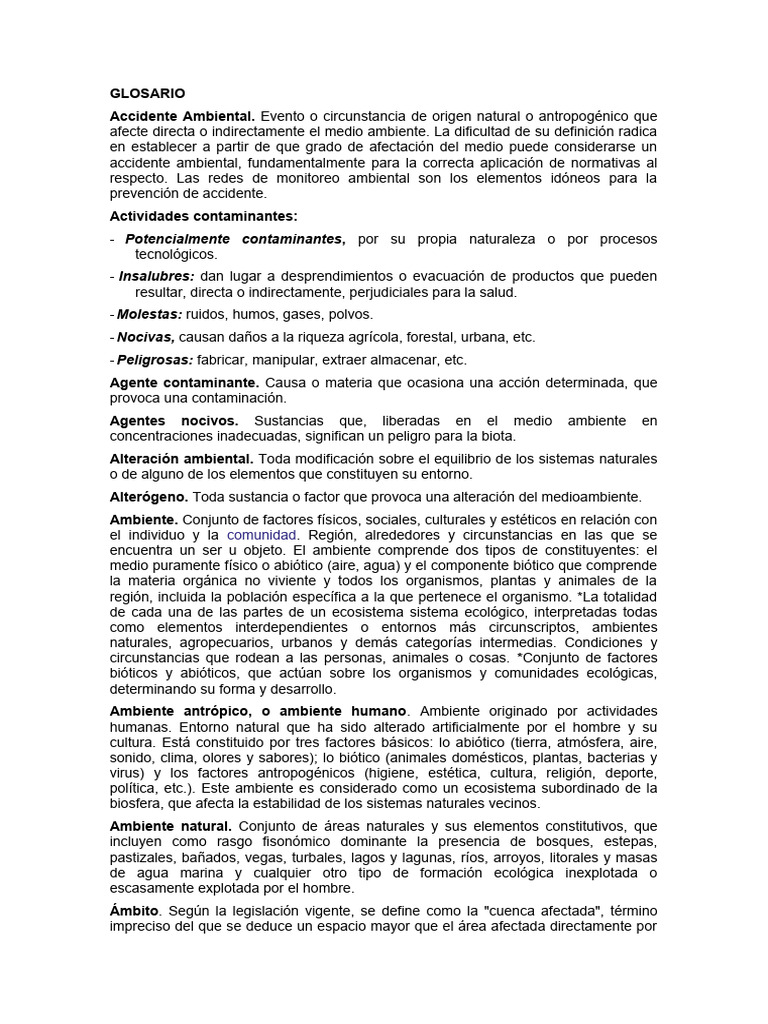 GLOSARIO | PDF | Entorno natural | Contaminación