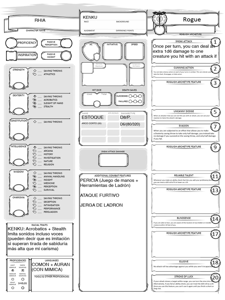 Character Sheet Rogue Editable | PDF