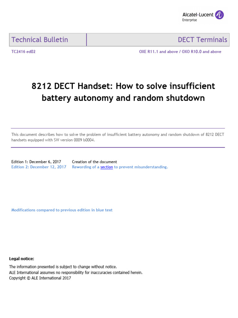 TC2416en-Ed02 8212 DECT Technical Alert Batteries | PDF
