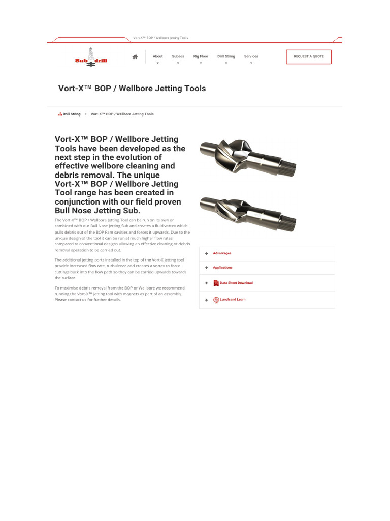 Vort-X™ BOP - Wellbore Jetting Tools - Information | PDF | Vortices | Borehole