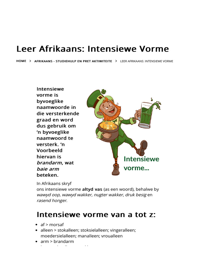 Leer Afrikaans - Intensiewe Vorme | PDF