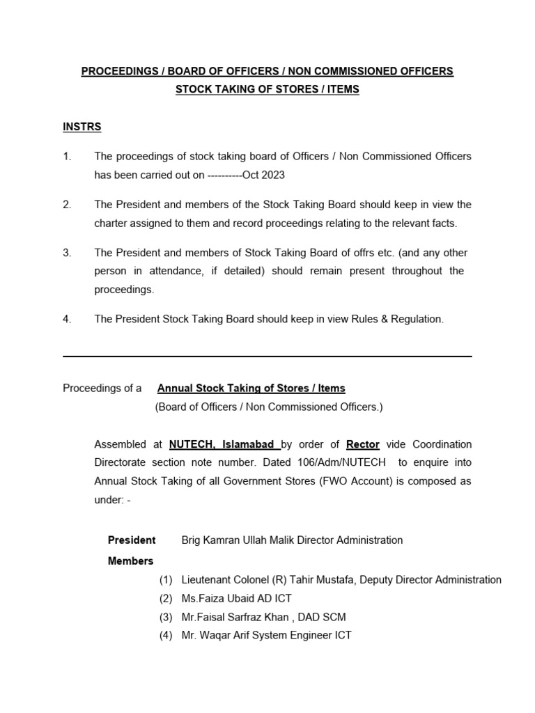 Borad Proceeding Format | PDF | Military Organization