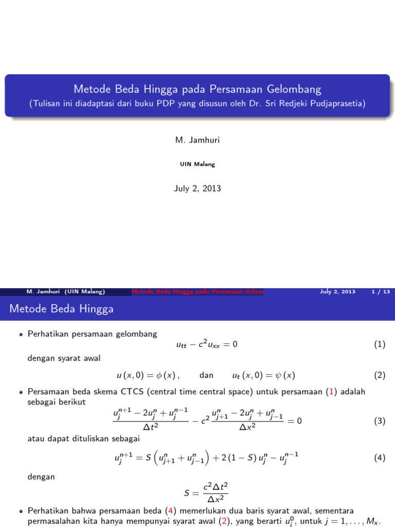 Persamaan Gelombang Persamaan Beda | PDF