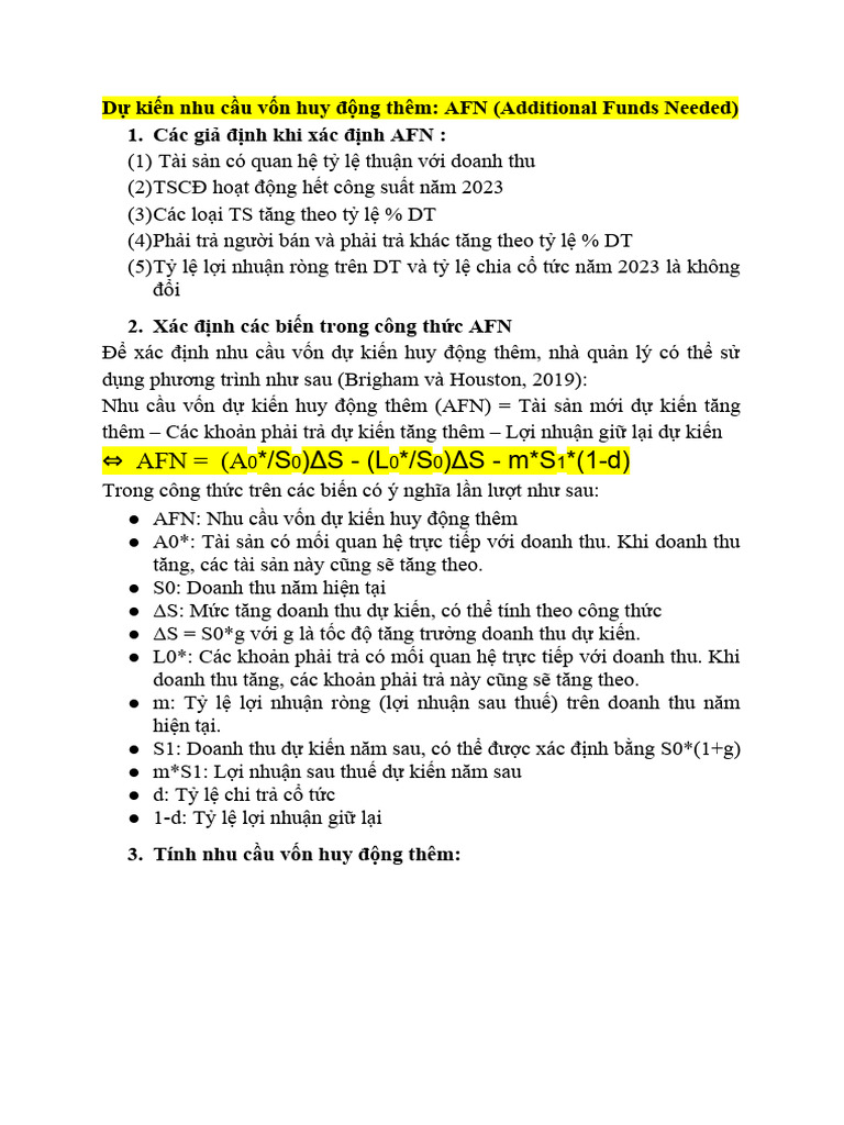 Dự kiến nhu cầu vốn huy động thêm - AFN | PDF