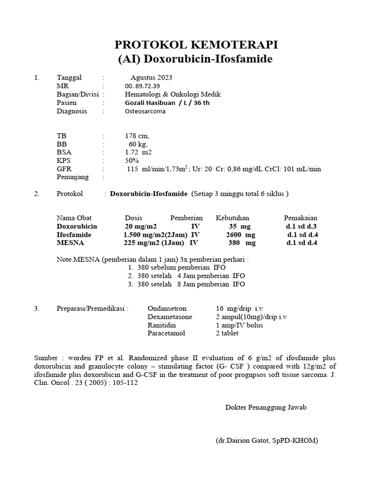 PROTOKOL KEMOTERAPI AI (Gazali Hasibuan) | PDF