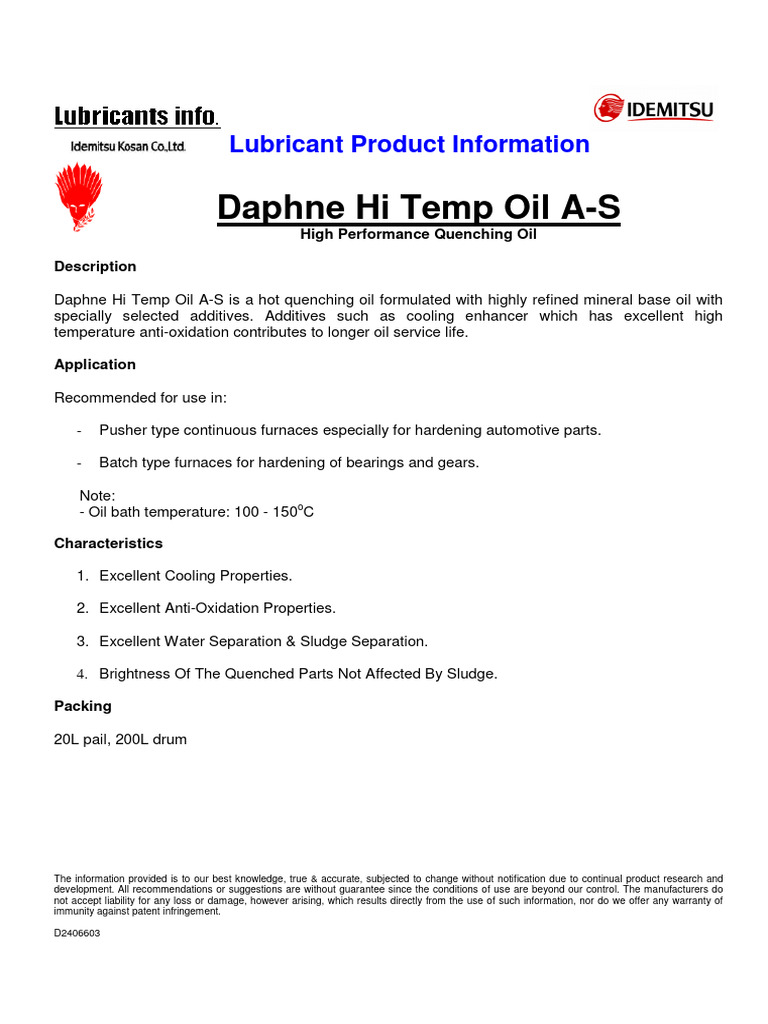 Daphne Hi Temp Oil A-S | PDF | Oil | Lubricant