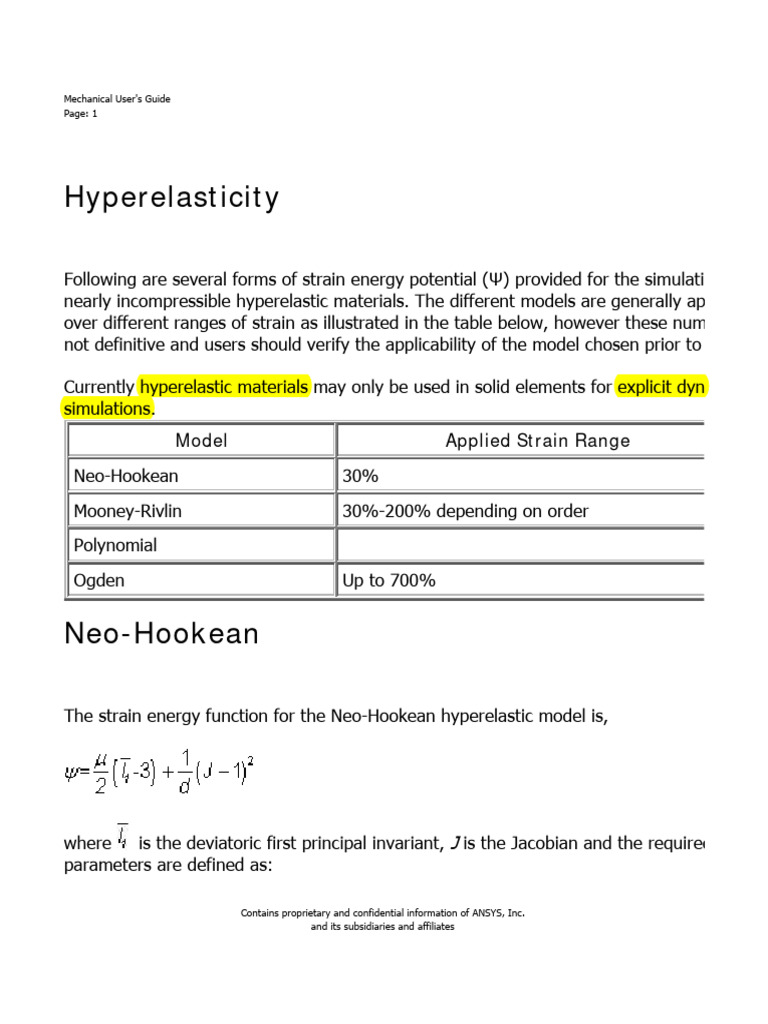 Autodyn Hyperelasticity | PDF | Elasticity (Physics) | Young's Modulus
