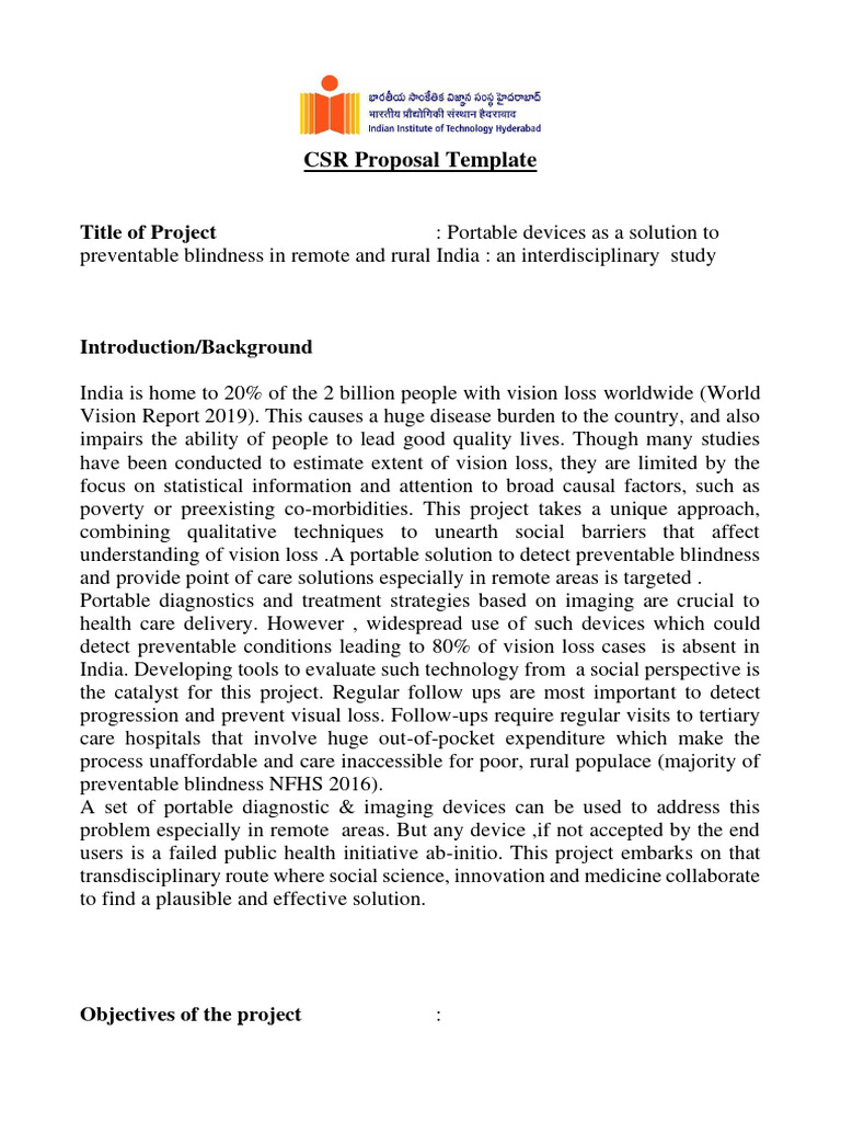 CSR Proposal - Dr. Haripriya and Dr. Lopa | PDF | Visual Impairment | Health Care
