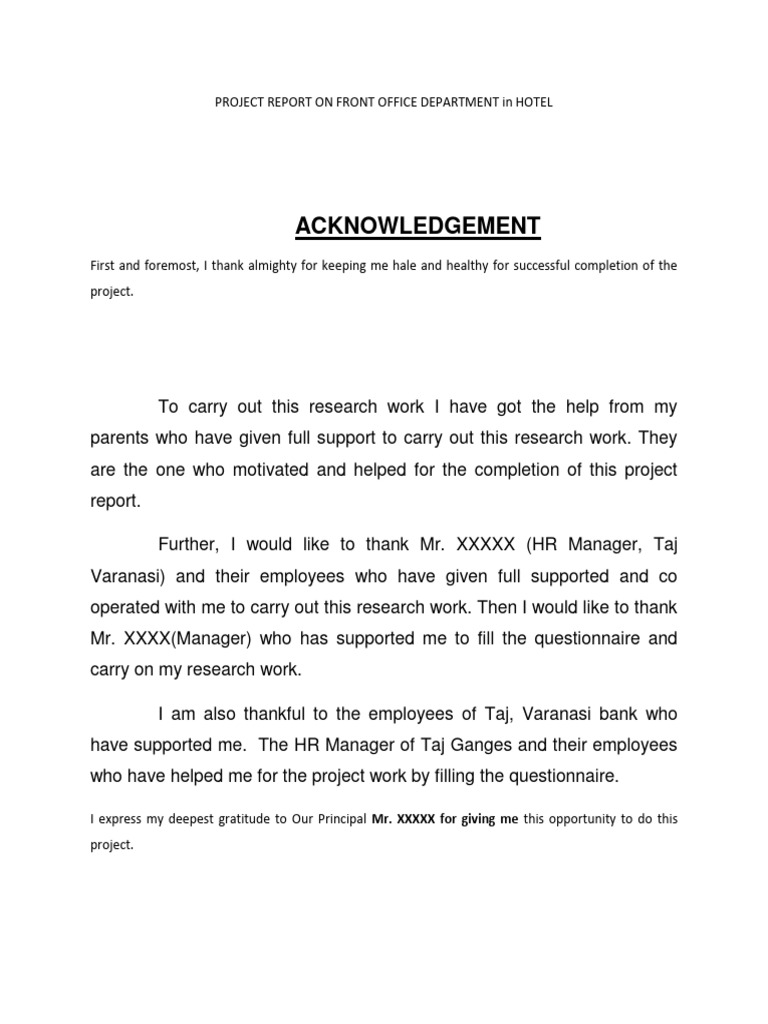 Project Report On Front Office Department in Hotel Final | PDF | Debits ...