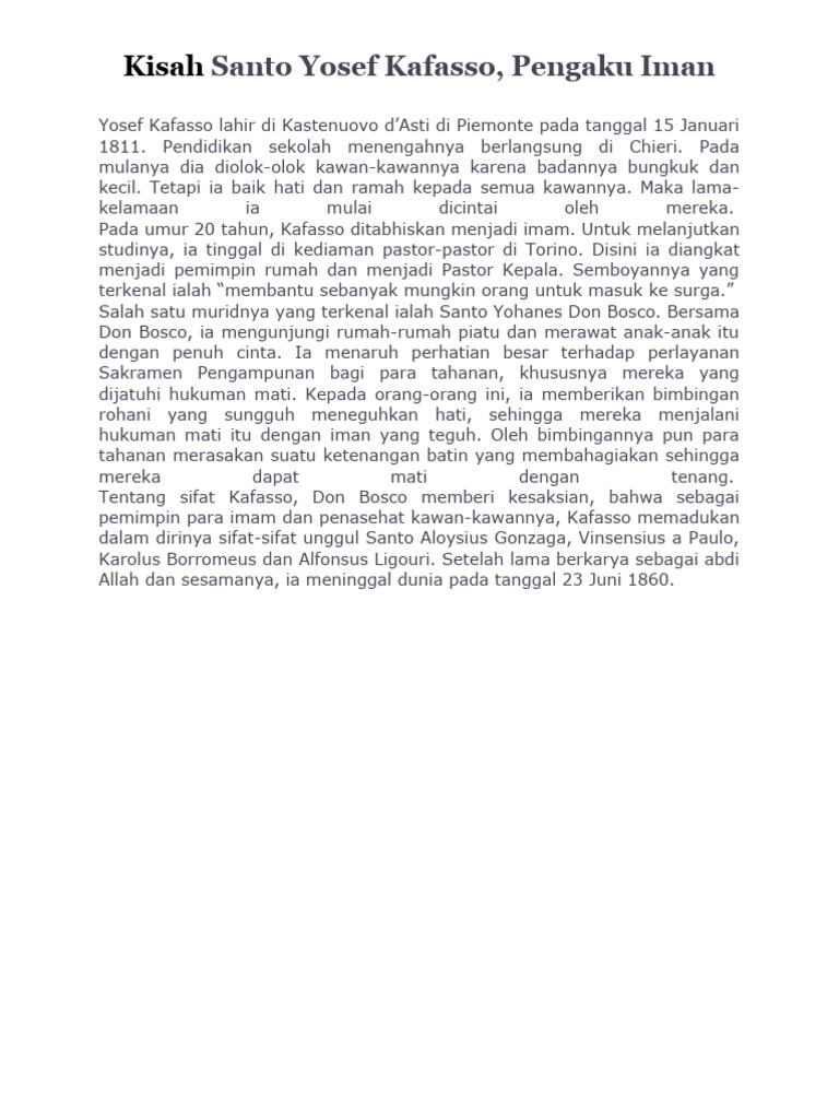 Santo Yosef Kafasso, Pengaku Iman | PDF
