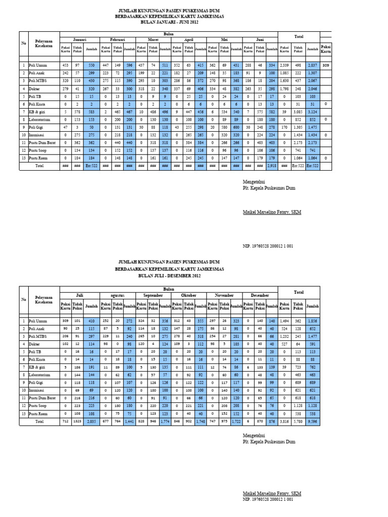 Kunjungan Berdasarkan Kartu Jamkesmas | PDF