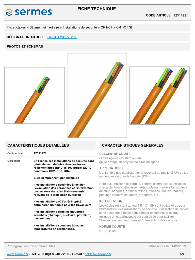 Fiche Technique: CR1-C1 2X1,5 C100 | PDF