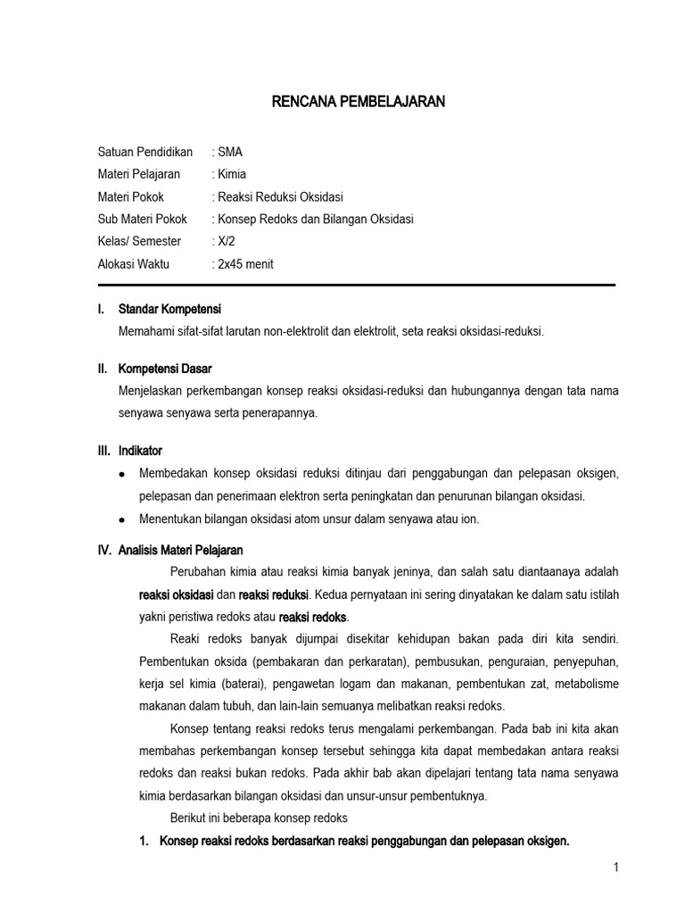 Renpel Redoks | PDF | Metode & Bahan Ajar | Sains & Matematika