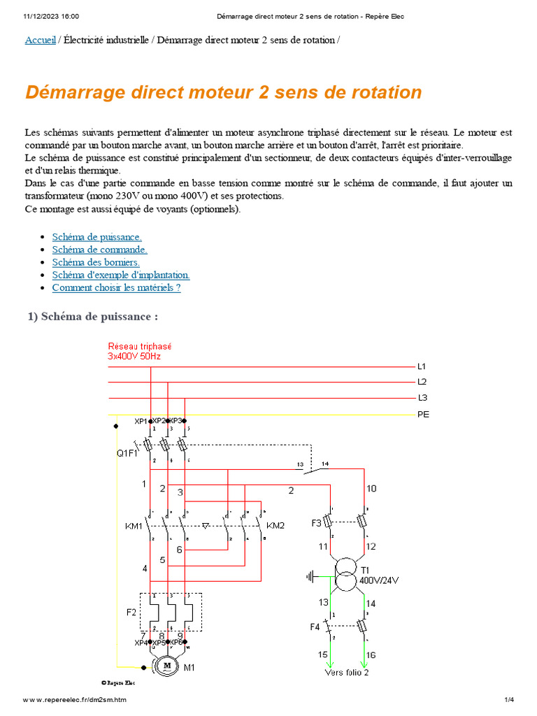 Démarrage Direct Moteur 2 Sens de Rotation - Repère Elec | PDF | Puissance (physique ...