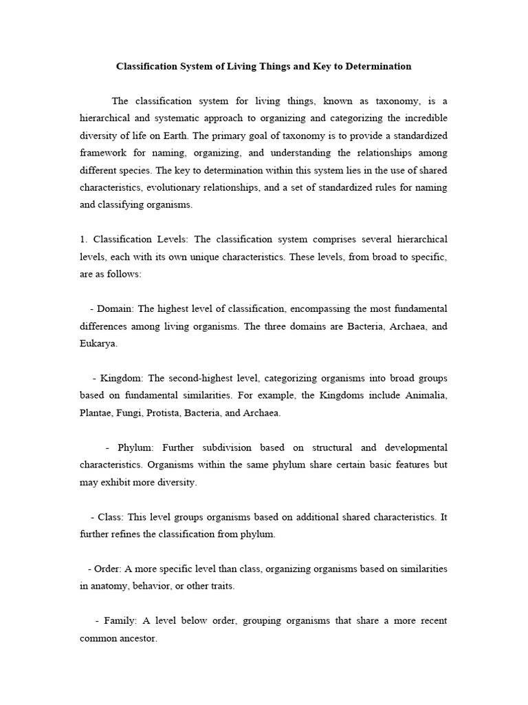 Classification System of Living Things and Key To | PDF