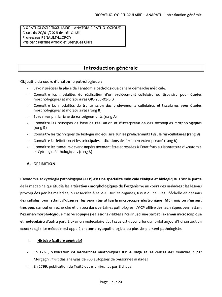 1 - BIOPATHOLOGIE - Introduction-G N Rale | PDF