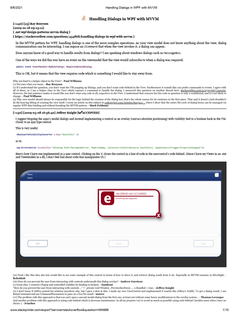 Handling Dialogs In Wpf With Mvvm Pdf Windows Presentation