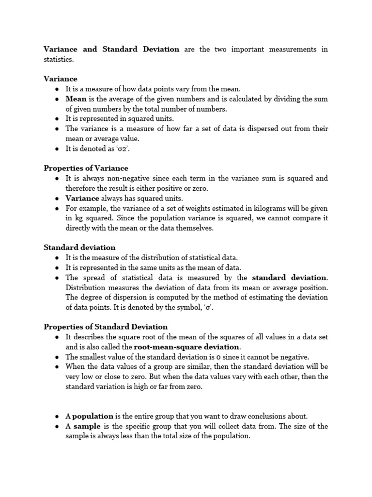 Sample in Variance and Standard Deviation | Download Free PDF | Standard Deviation | Variance