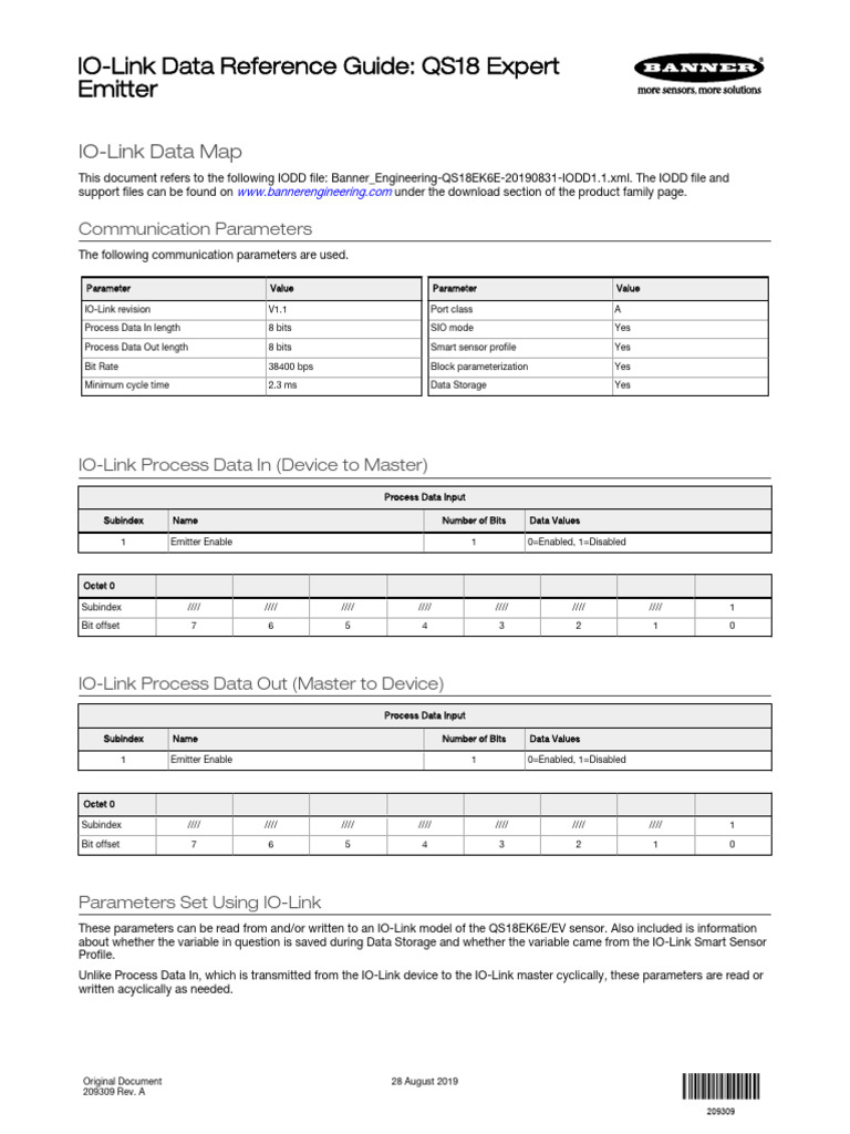 IO-Link Data Reference Guide: QS18 Expert Emitter | PDF | Computer Architecture | Computer Hardware