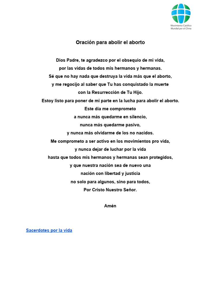 Oración para Abolir El Aborto | PDF | Religión y espiritualidad