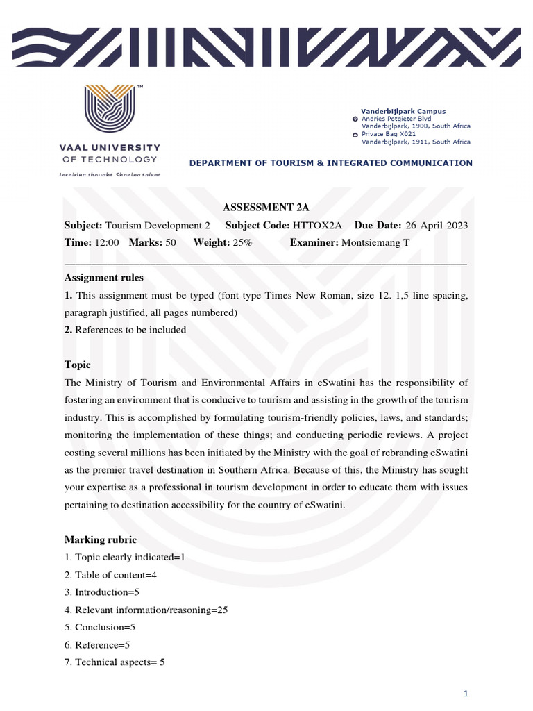 Tourism Development 2.1 - Assessment 2A | PDF