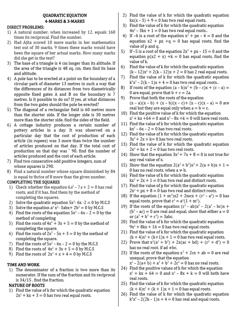 Quadratic Equations and Problem Solving | PDF | Circle | Mean