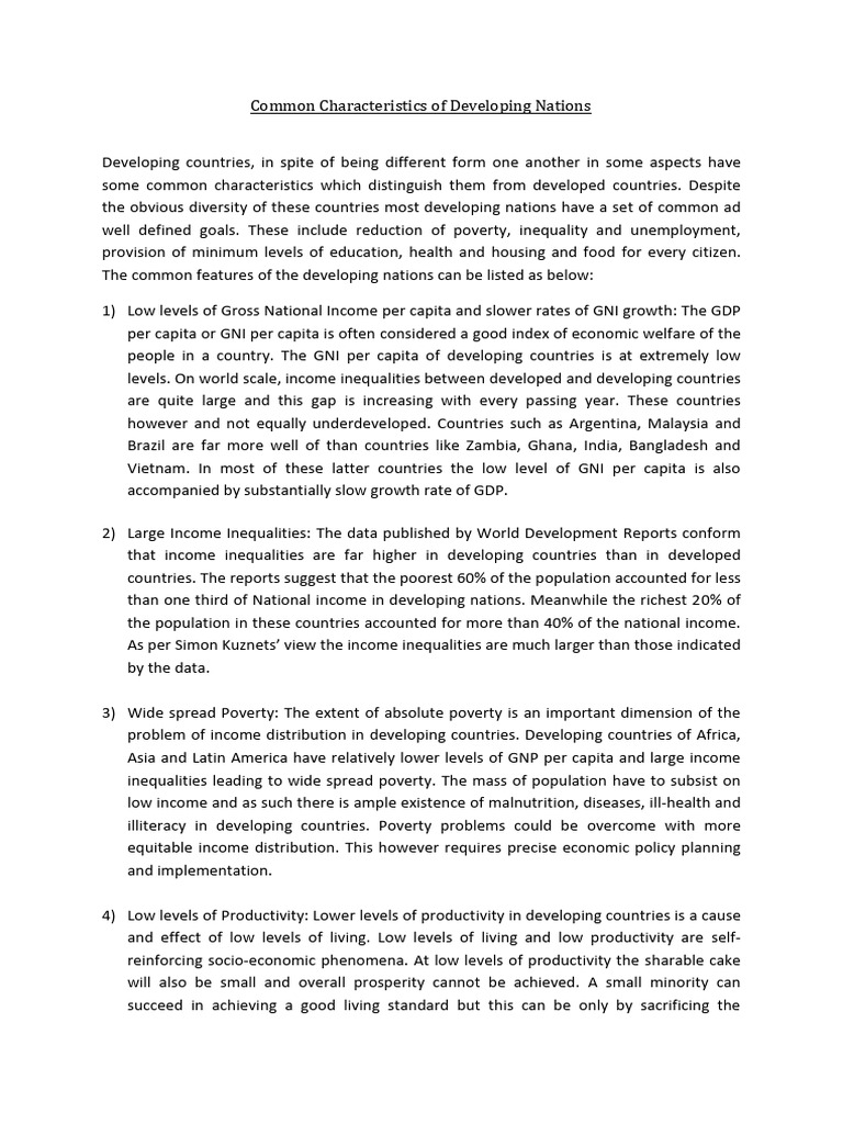 Common Traits of Developing Nations | PDF | Developing Country ...
